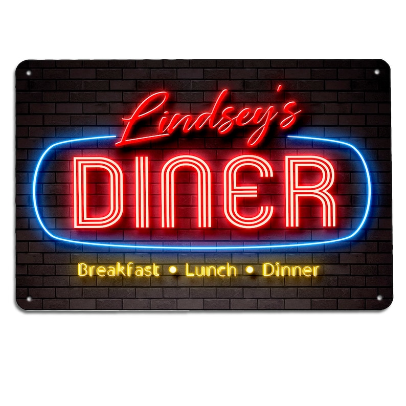 Personalised Diner Sign Neon Effect Printed Metal Sign A4 | Etsy