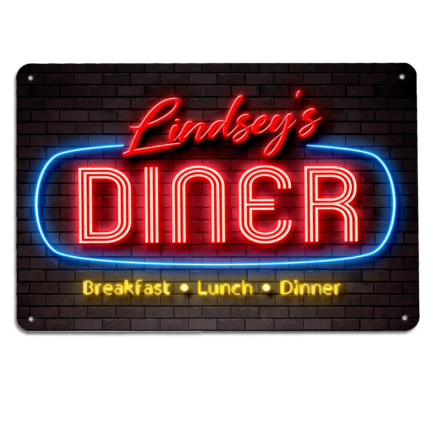Personalised Diner Sign Neon Effect Printed Metal Sign A4 | Etsy