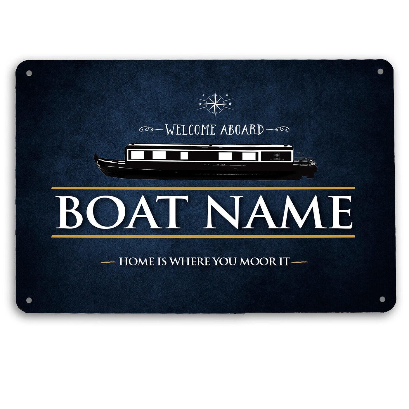 Personalised Boat Sign - Welcome Aboard Canal Narrow Boat, Blue Grunge ...