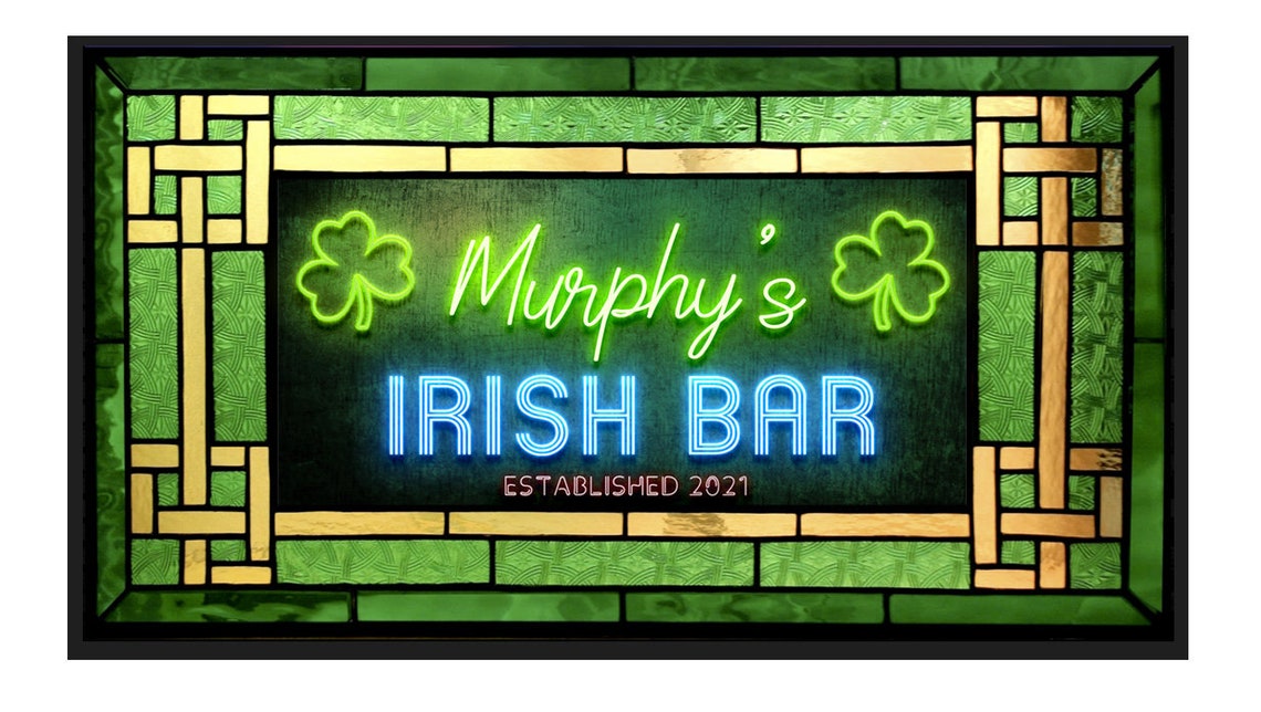 Personalised Bar Mat - Any Name - Stained Glass Irish Pub Home Bar ...