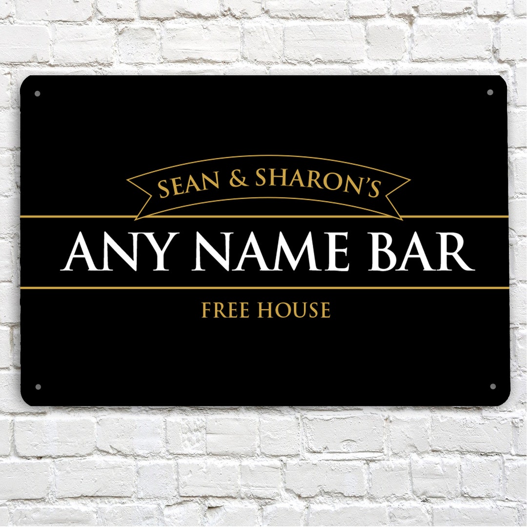 Personalised Bar Sign - Black Crest Printed Metal Sign A4 Home Bar Bar ...