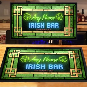 Personalised Bar Mat - Any Name - Stained Glass Irish Pub Home Bar ...
