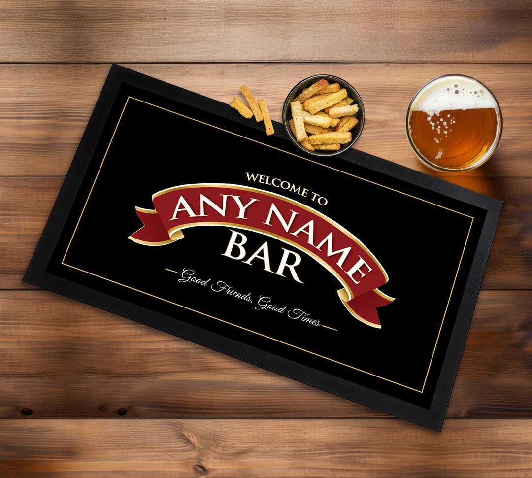 Personalised Bar Mat Any Name Red Ribbon Home Bar Runner Beer Mat, Home ...