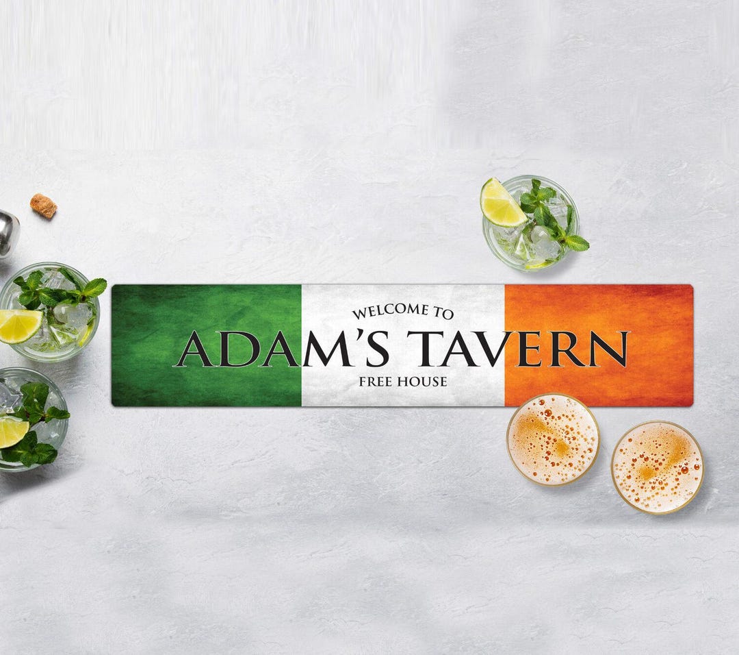 Personalised Bar Runner Mat - Irish Flag Home Bar Mat Home Bar Beer Mat ...