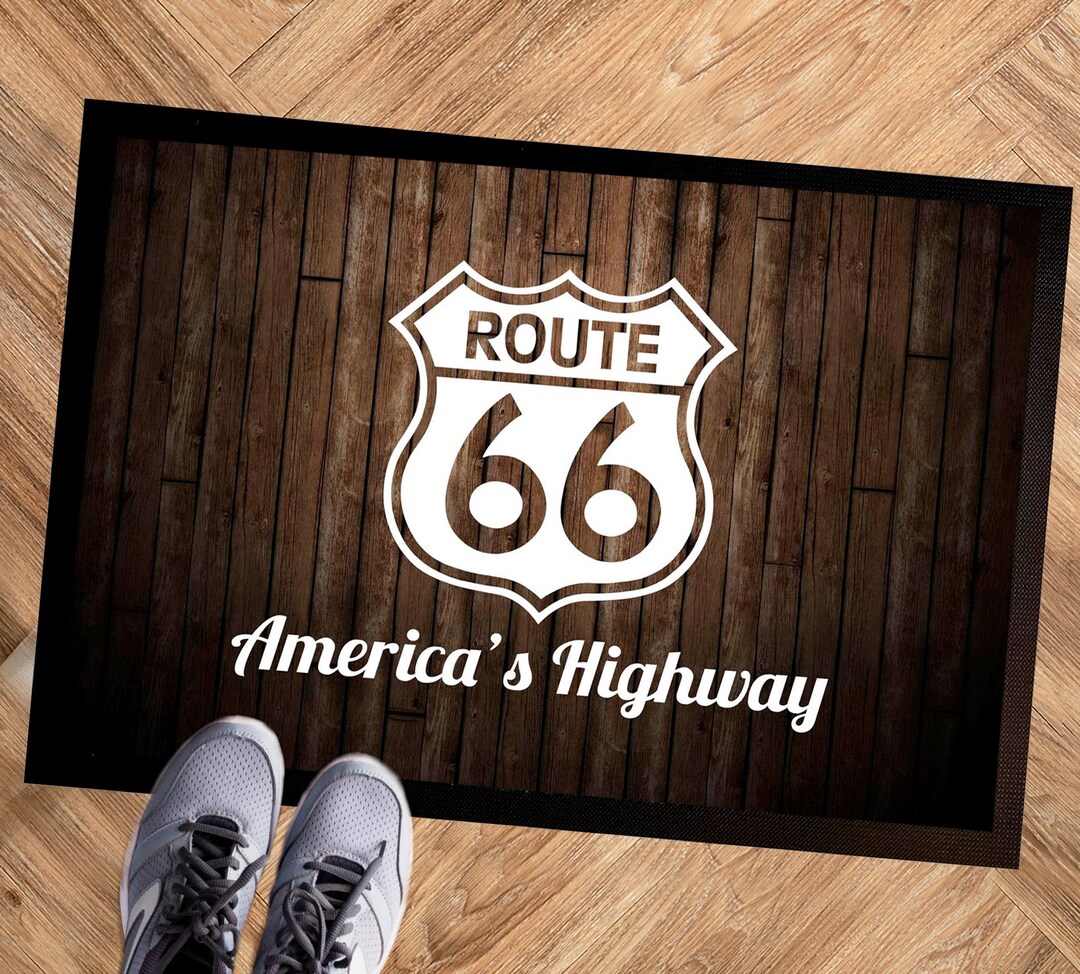 Route 66 Door Mat | Rubber Backed Floor Mat for Home Bar, Pub, Man Cave ...
