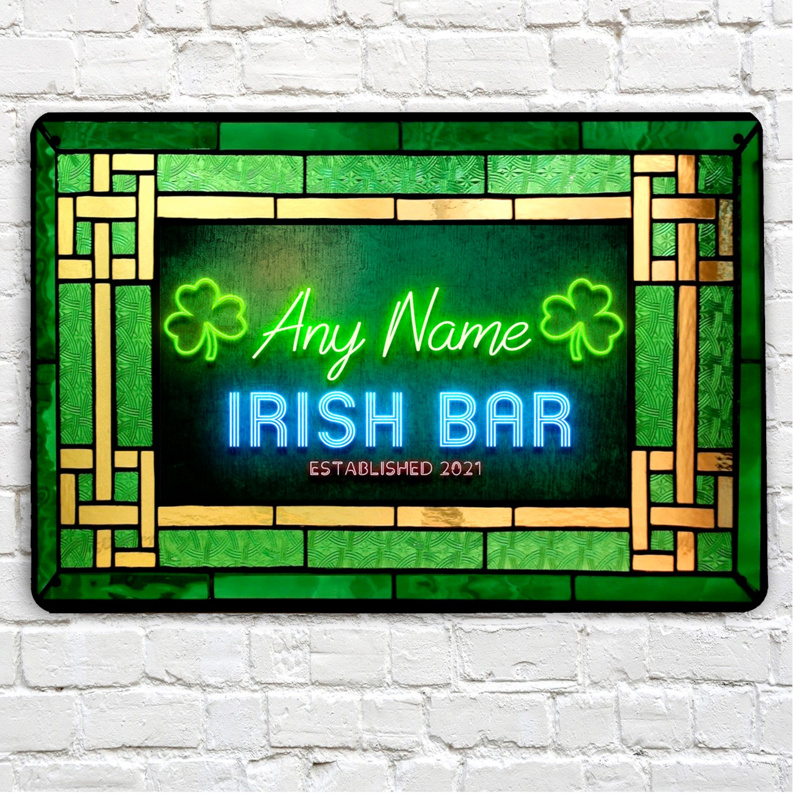 Personalised Irish Bar Sign - Neon Green Printed Metal Sign A4 Home Bar ...