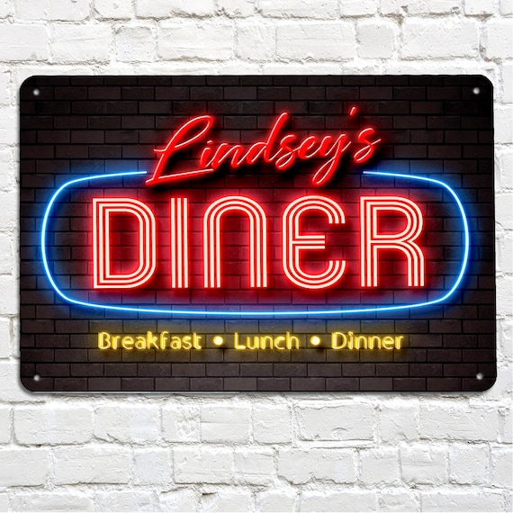 Personalised Diner Sign Neon Effect Printed Metal Sign A4 | Etsy