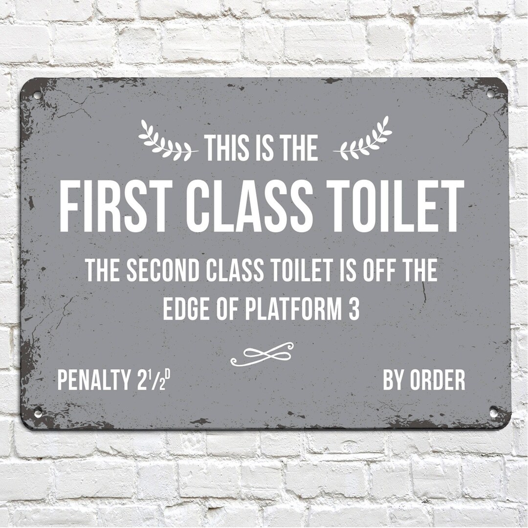 First Class Toilet Train Sign - Bathroom A4 GREY Metal Sign - Etsy