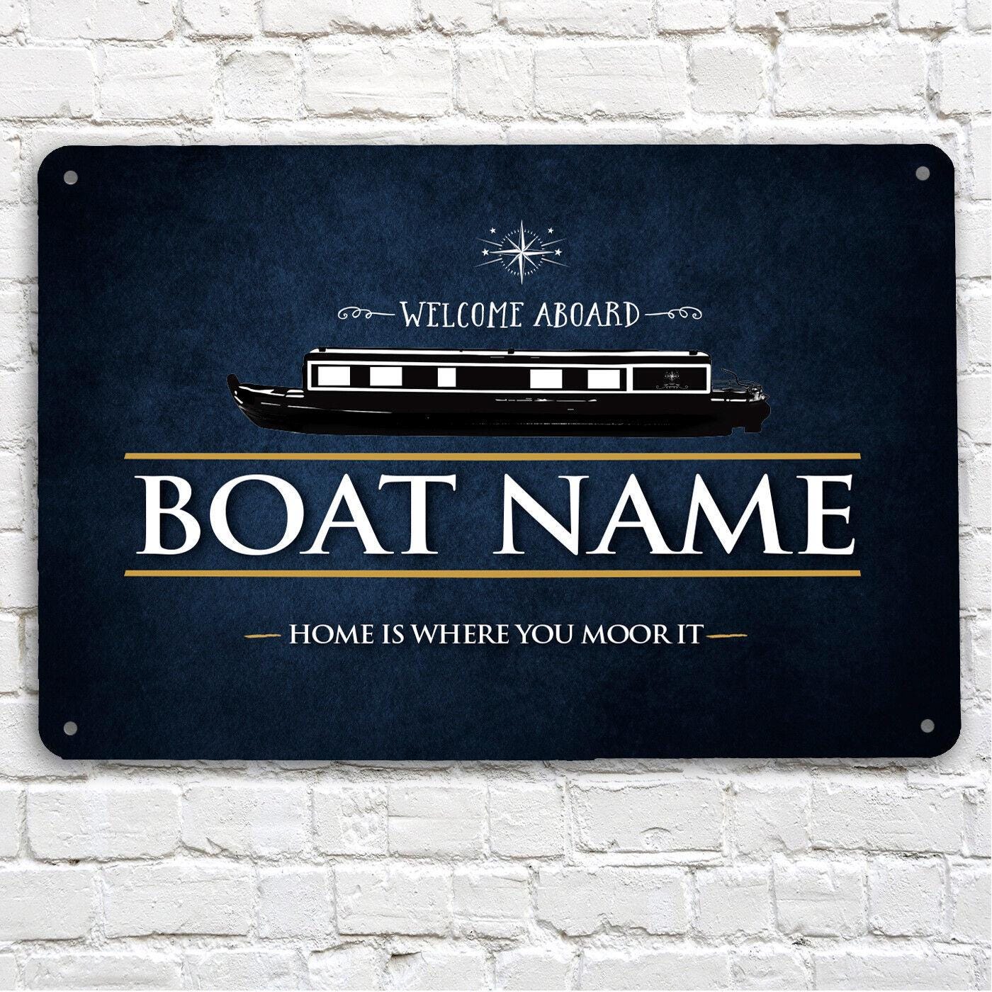 Personalised Boat Sign - Welcome Aboard Canal Narrow Boat, Blue Grunge ...