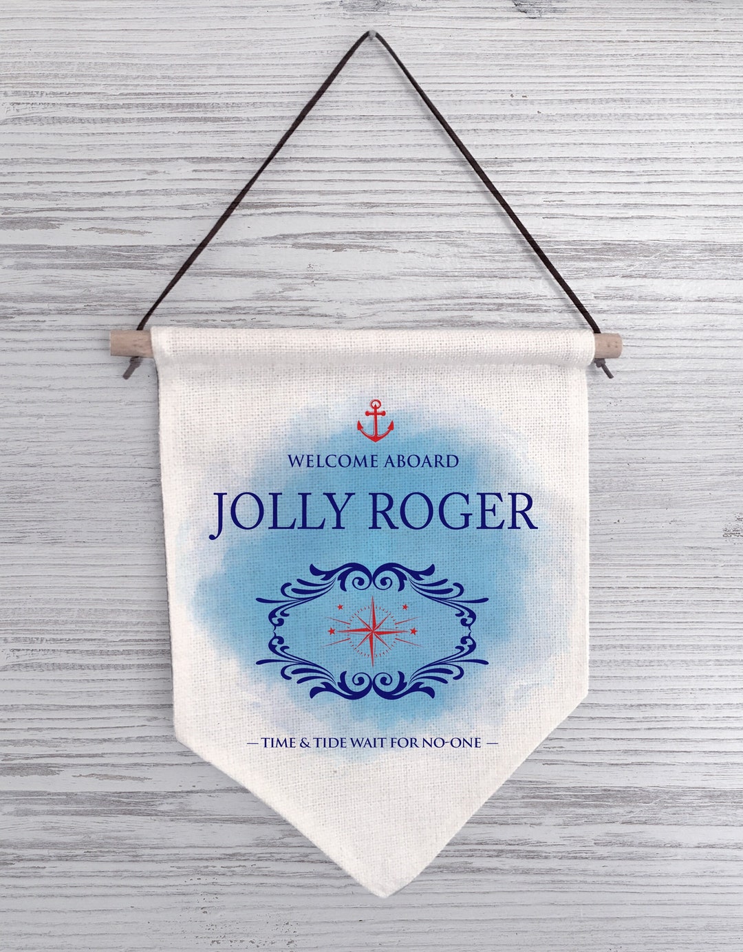 Personalised Boat Name Welcome Sign - Linen Hanging Flag Sign ...