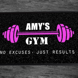Personalised Gym Door Mat Non Slip Base Mat, Pink Dumbells Mat ...