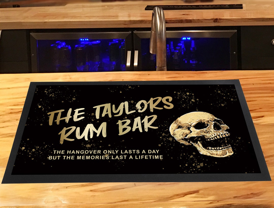 Personalised Rum Bar Mat - Skull Spiced Rum Bar, Gift for Home Bar ...