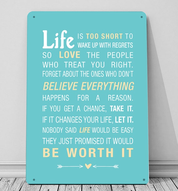 Life is Short Sign Motivational Quote A4 Metal Sign - Etsy
