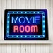 Movie Room Sign - Neon Effect Printed Movie Family Room A4 Metal Sign ...