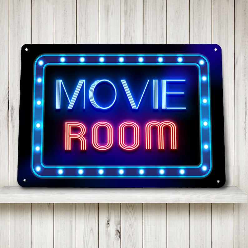 Movie Room Sign Neon Effect Printed Movie Room A4 Metal Sign - Etsy UK