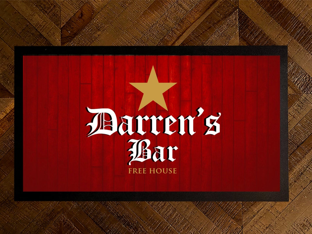 Personalised Bar Runner Mat - Gold Star Red Wood Effect Mat Cocktail Bars BR606 - Etsy