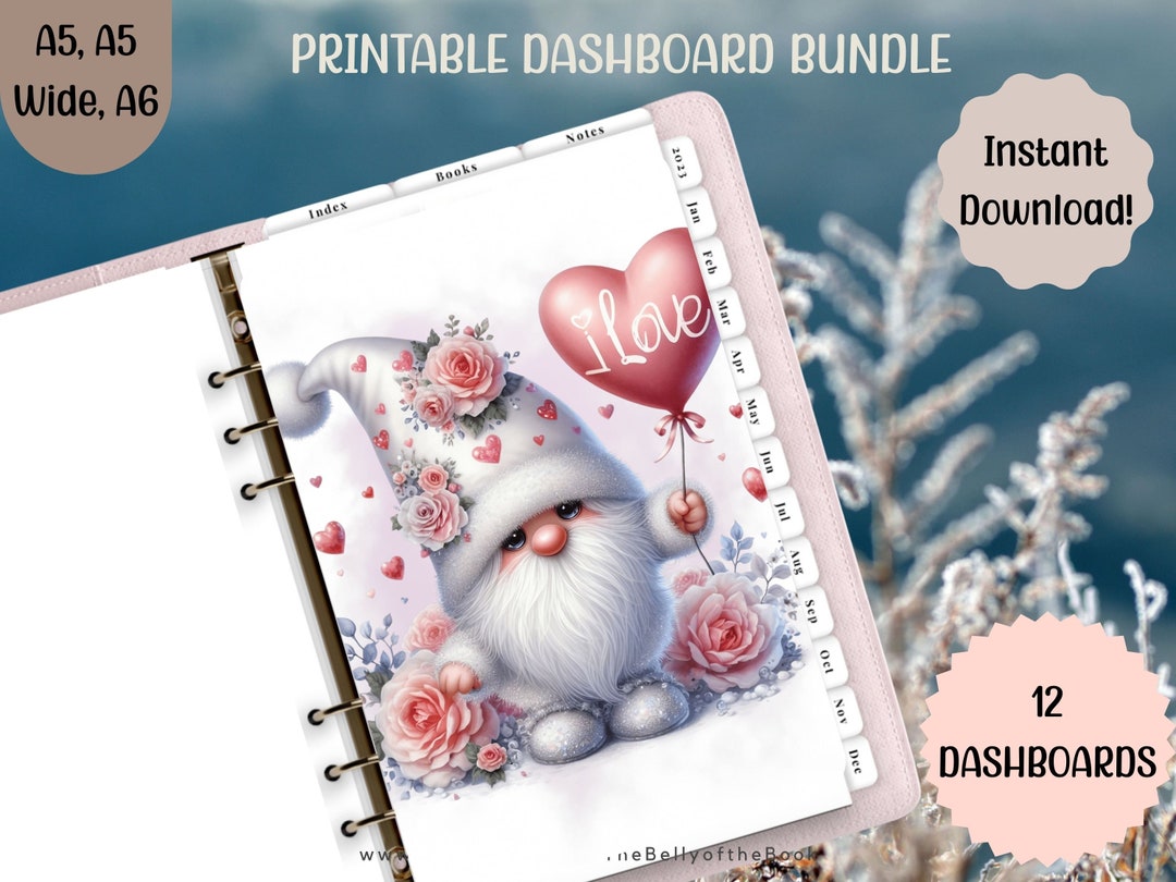Valentine Gnome Printable Dashboards, A5, A5 Wide & A6 Planner Sizes ...