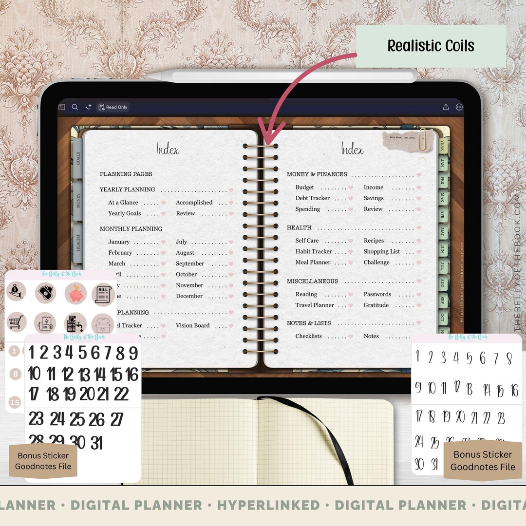 Vintage Botanical Planner COILS: Undated, Hyperlinked (PDF Download for ...