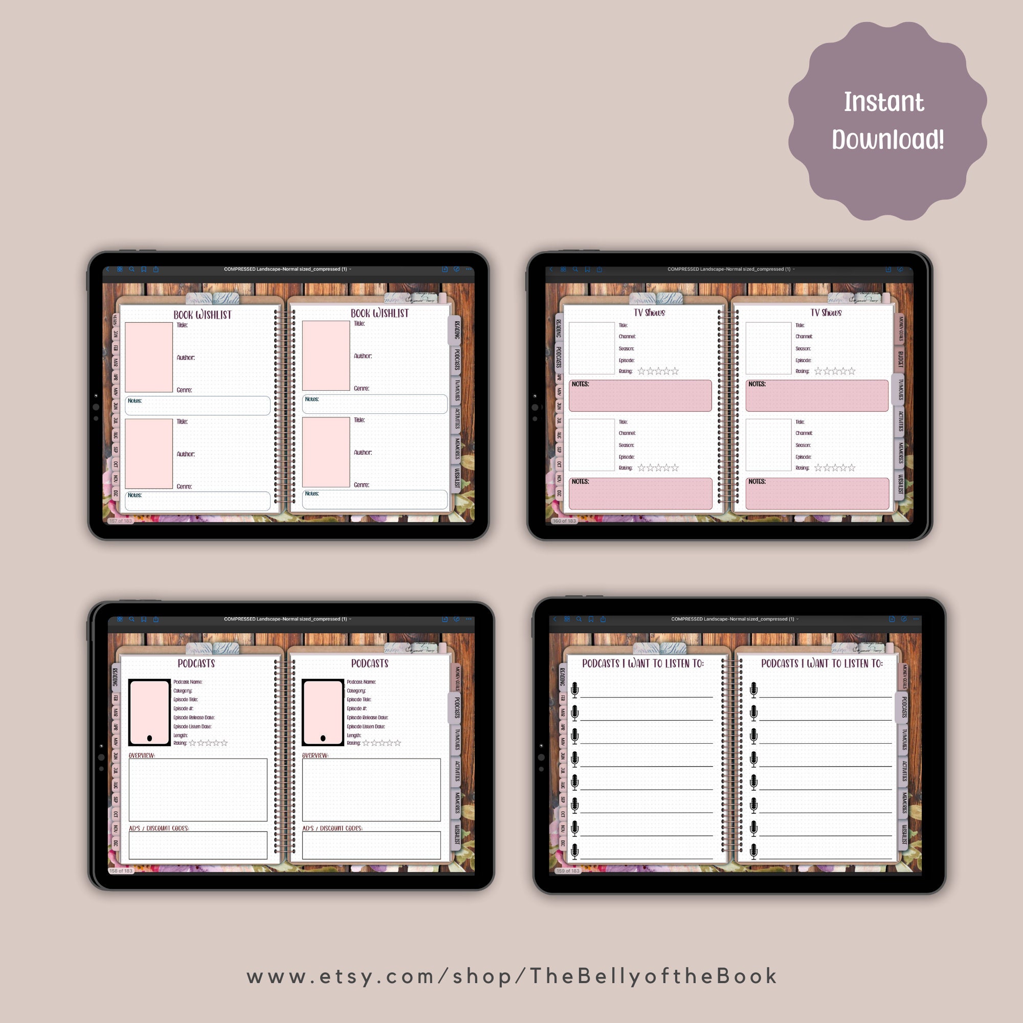 Digital Planner - Vintage Themed | UNDATED | Landscape With Tabs That ...