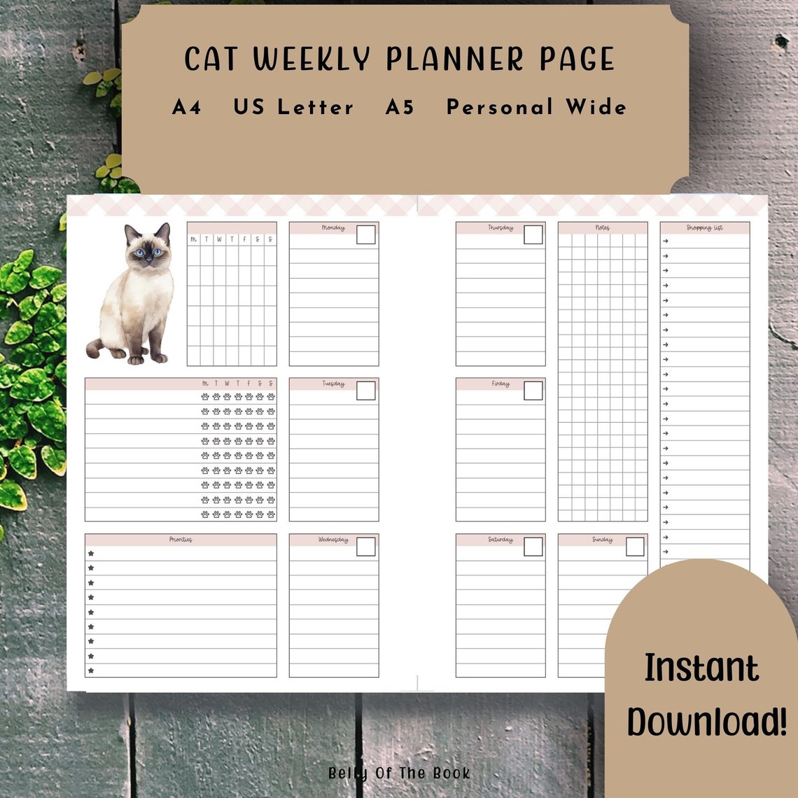 Printable Weekly Planner Page Insert, Weekly Schedule Undated Planner ...