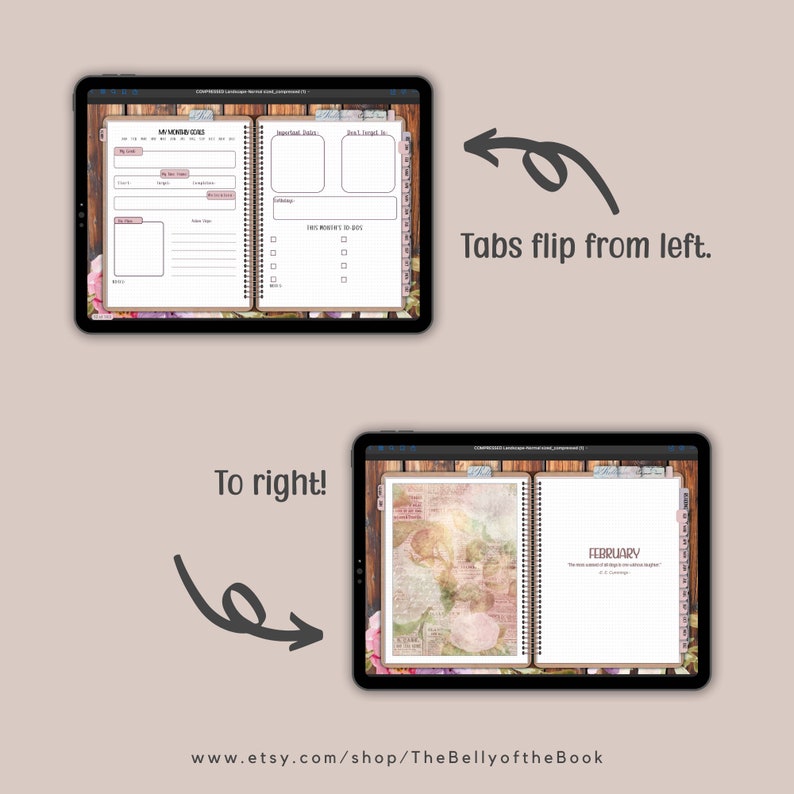Digital Planner - Vintage Themed | UNDATED | Landscape With Tabs That ...