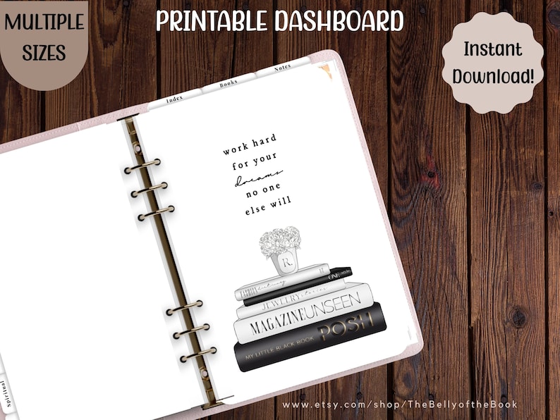 Printable Planner Dashboard Bundle Pack - Black and White Inspirational ...