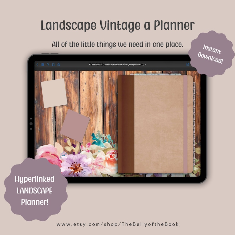 Digital Planner - Vintage Themed | UNDATED | Landscape With Tabs That ...
