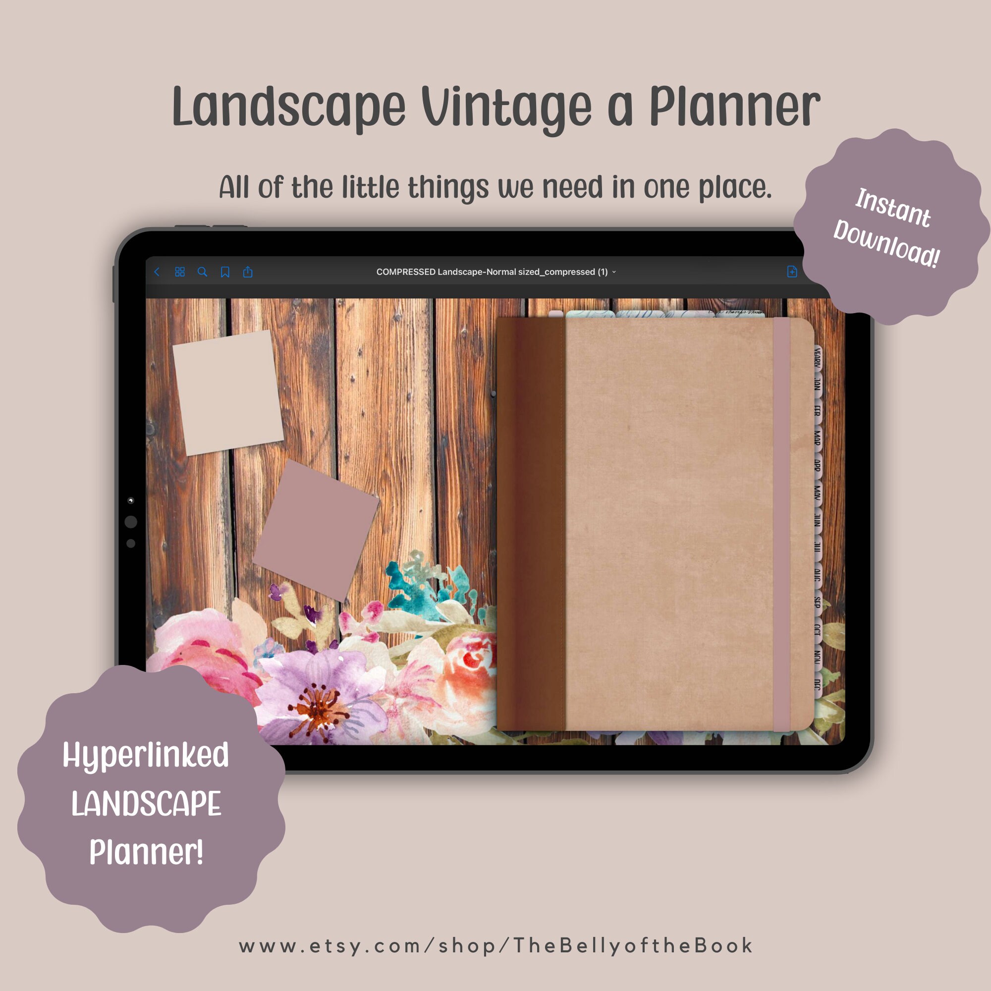Digital Planner - Vintage Themed | UNDATED | Landscape With Tabs That ...