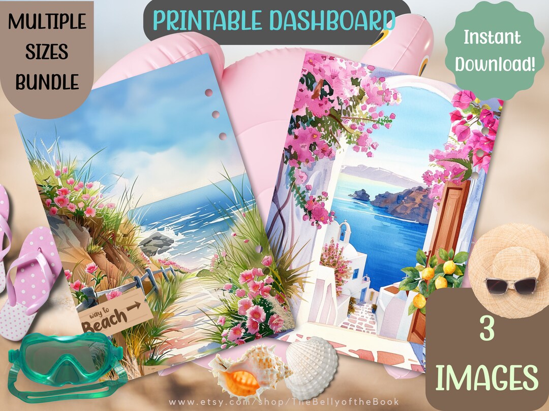Summer Fun Printable Planner Dashboard Bundle - Beach & Floral Scenes ...