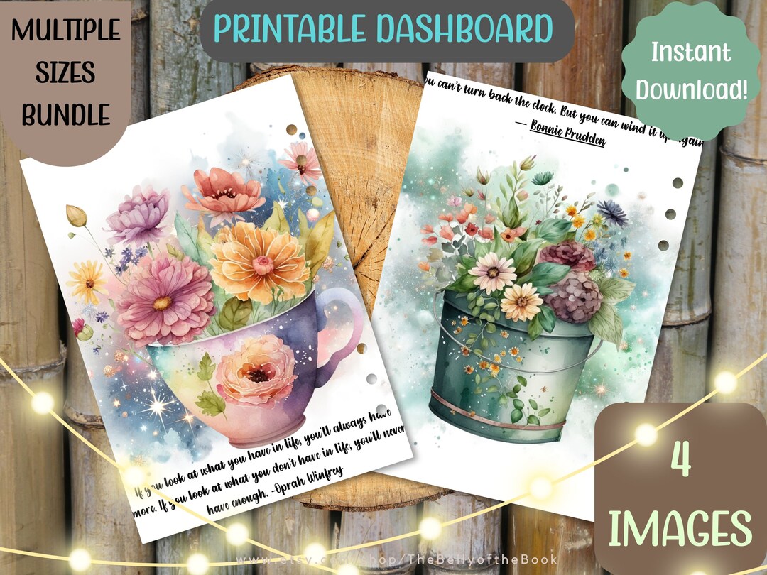 Printable Spring Flowers & Summer Dashboard Set - Floral Tin Bucket and ...