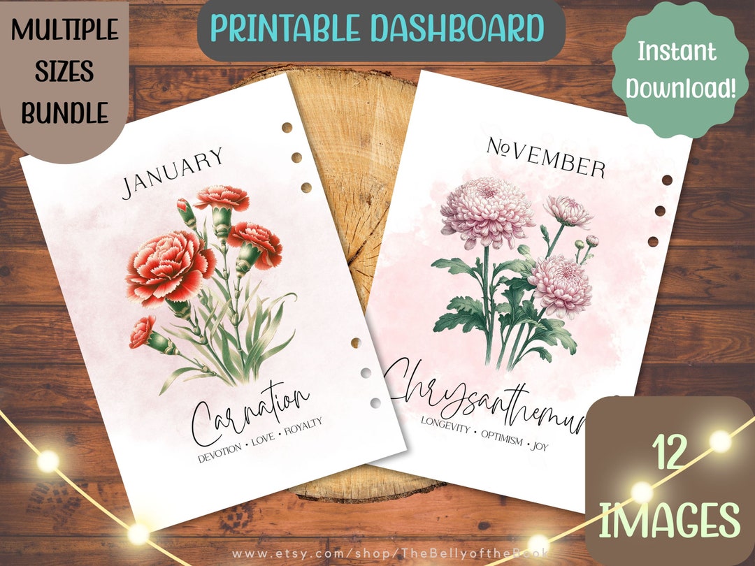Birth Month Printable Planner Dashboard Bundle - Birth Month Flower ...