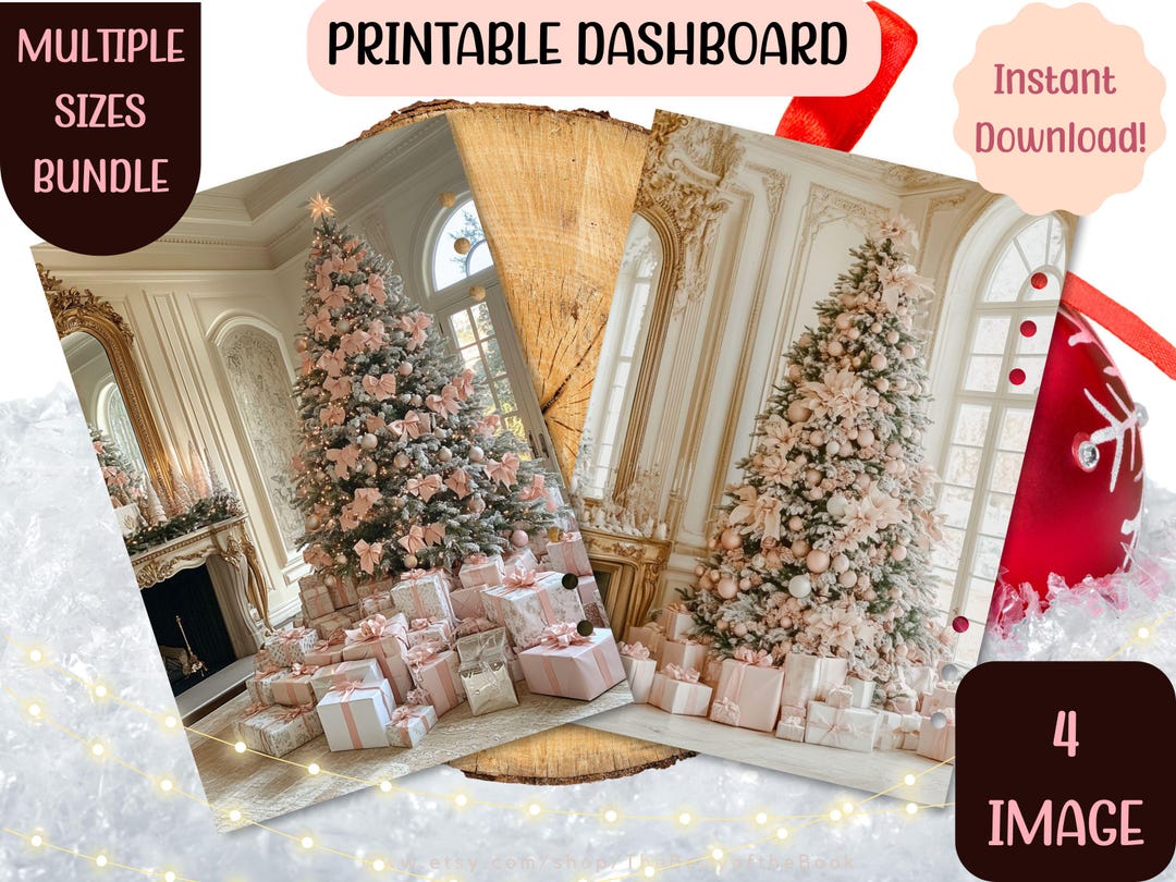 Pink and Gold Christmas Trees Printable Dashboard Set - 4 Designs ...