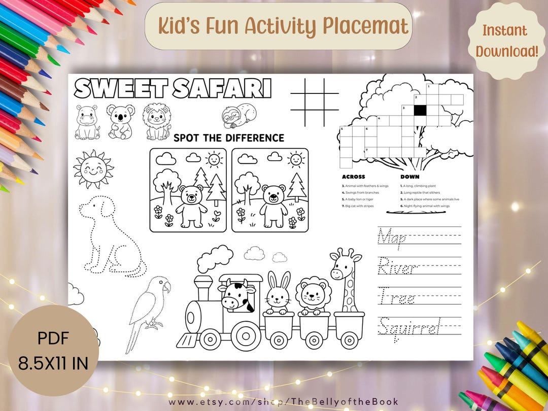 Safari Printable Activity Placemat for Kids – Spot the Difference ...
