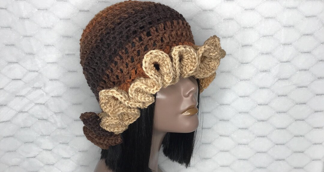 Ready to Ship-ruffled Brown Crochet Bucket Hat - Etsy