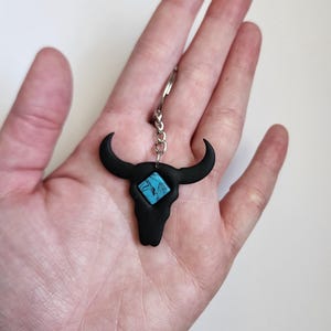 Bull Skull Turquoise Accent Clay Keychain Western Bull Skull Keychain ...