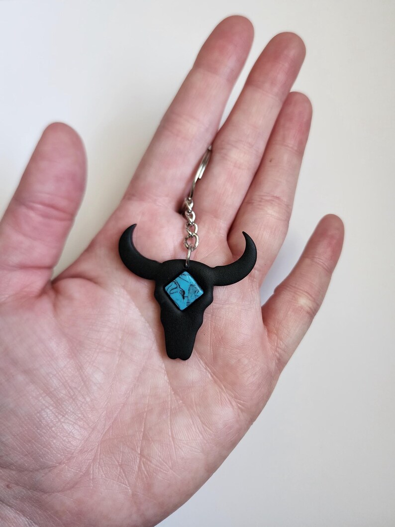 Bull Skull Turquoise Accent Clay Keychain Western Bull Skull Keychain ...