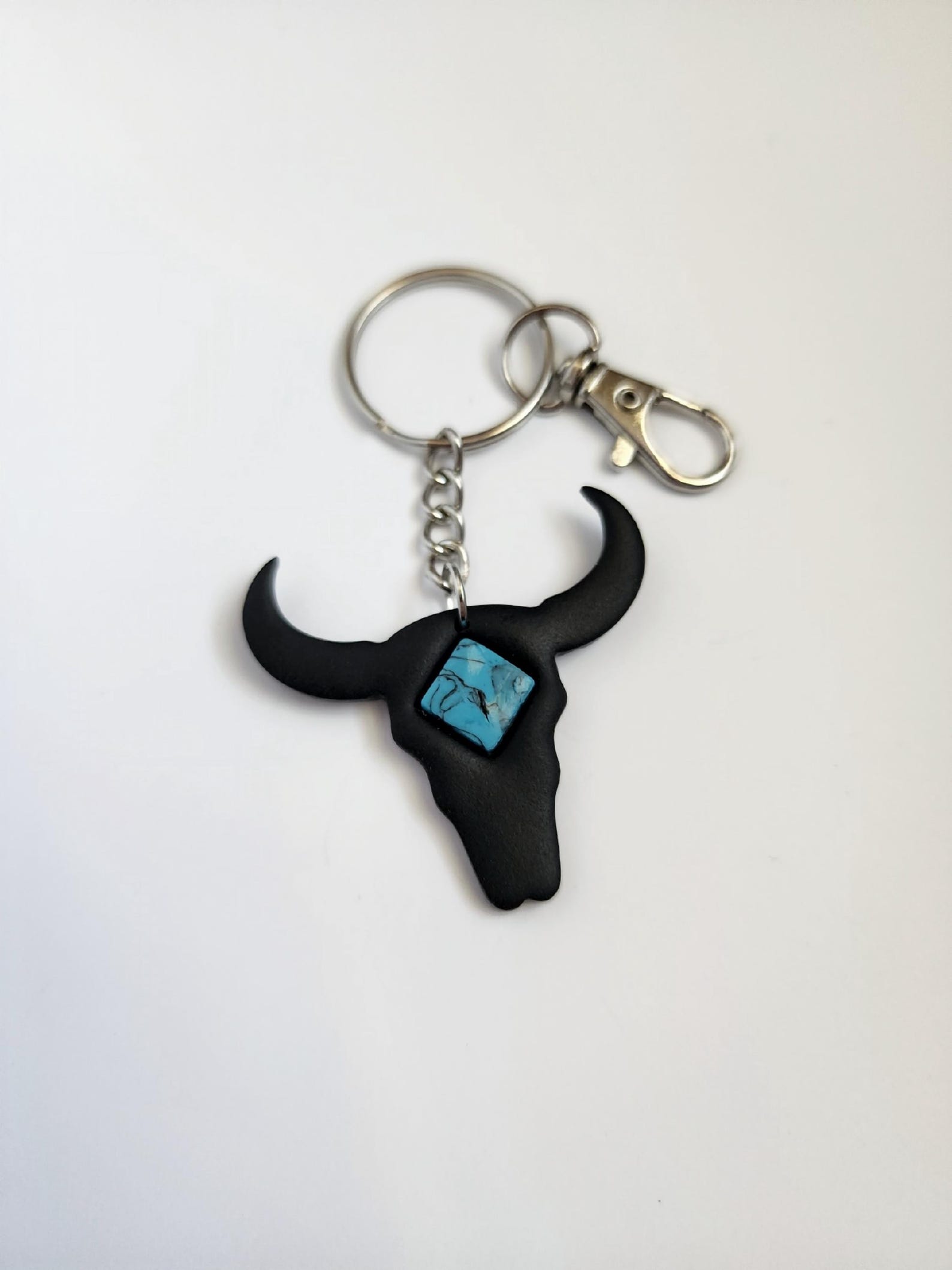 Bull Skull Turquoise Accent Clay Keychain Western Bull Skull Keychain ...