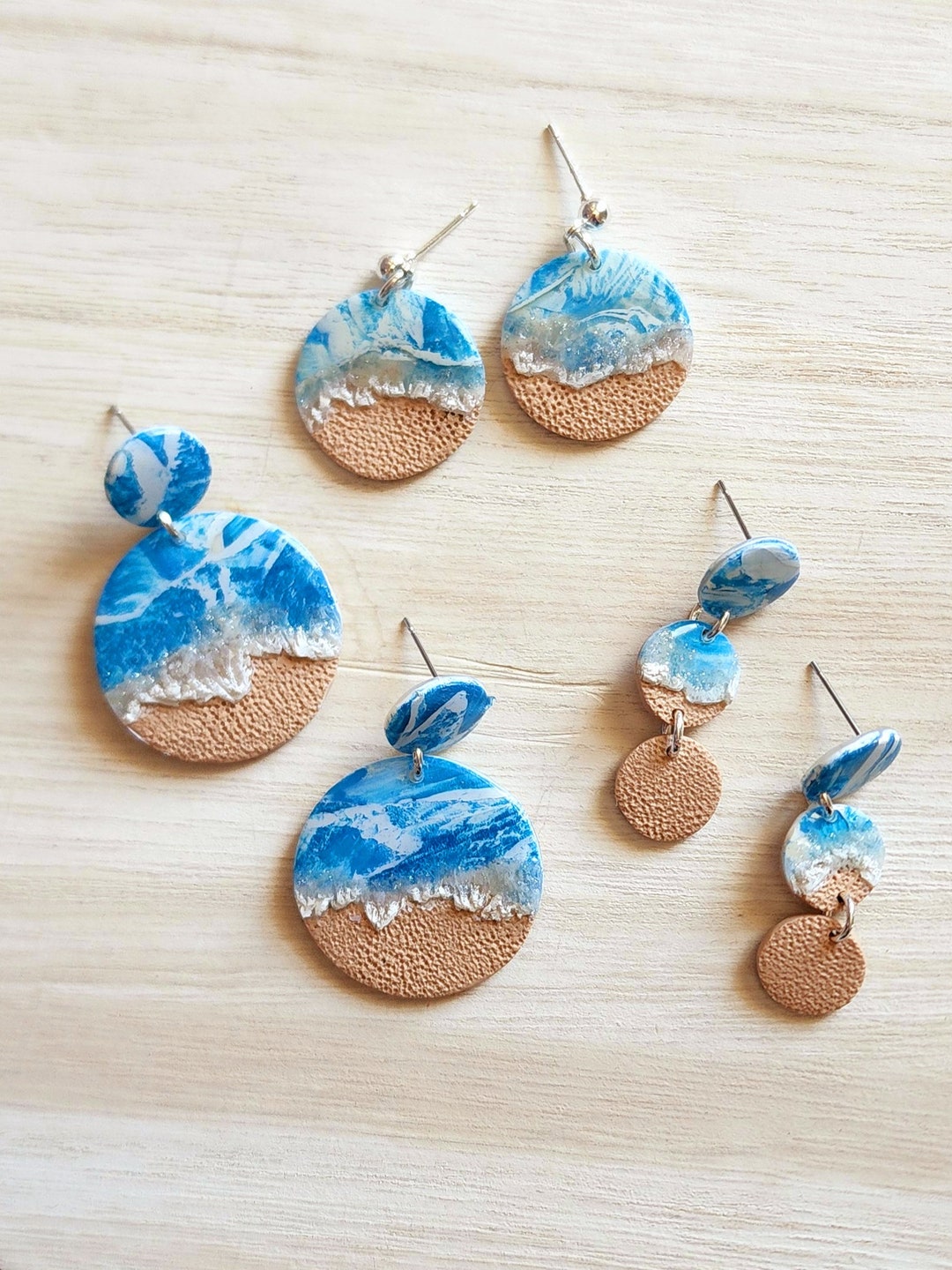 Beach Earrings Ocean Earrings Circle Dangle Earrings Statement Earrings ...