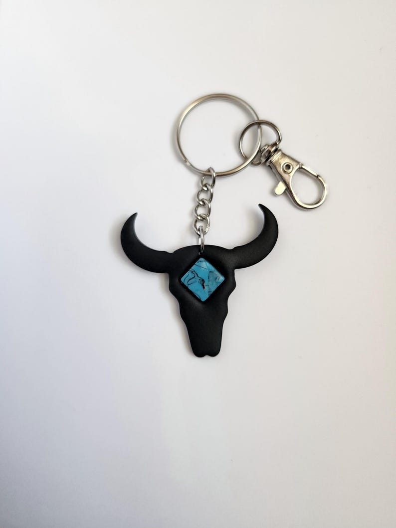 Bull Skull Turquoise Accent Clay Keychain Western Bull Skull Keychain ...