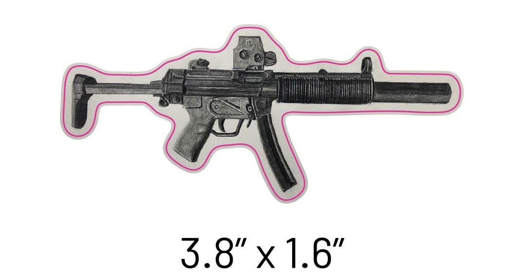 Hand Drawn MP5 SD6 Gun Sticker 3 Pack – 3.8" Vinyl Gun Decal for Laptop ...