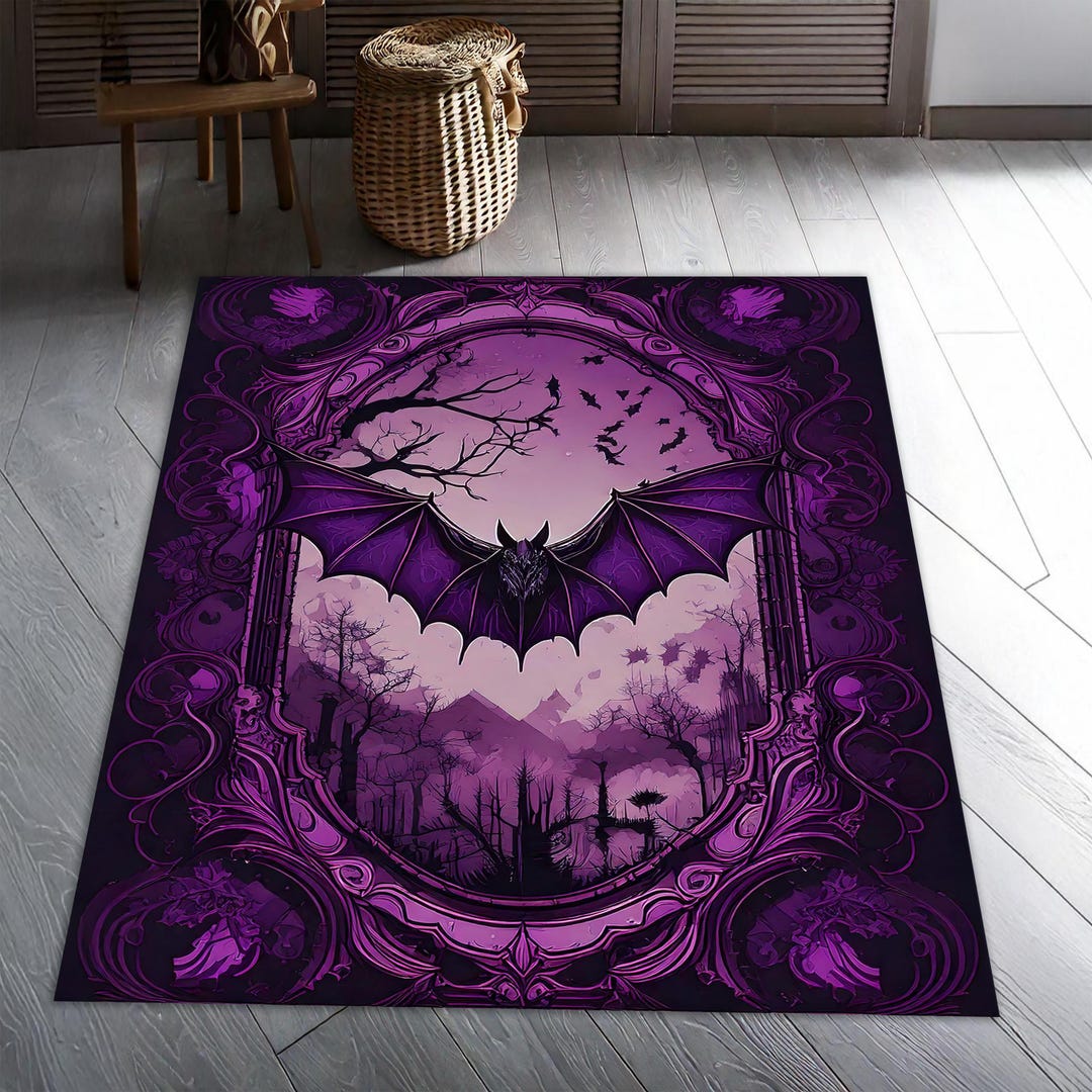 Gothic Rug for Goth Room Decor, Bat Rug for Witchy Room Decor, Dark ...