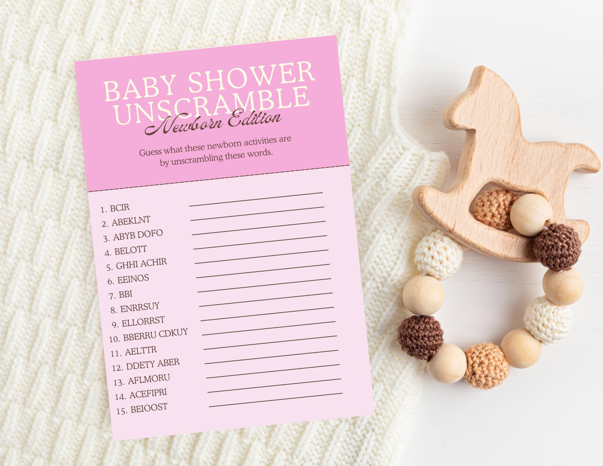 Baby Shower Game, Word Scramble, Digital Print + Answer Key, Pink - Etsy
