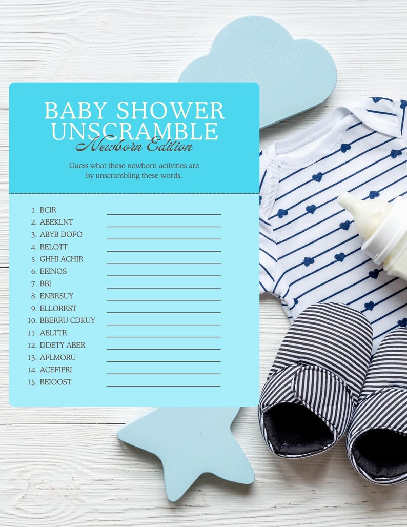 Baby Shower Game, Word Scramble, Digital Print + Answer Key, Blue - Etsy