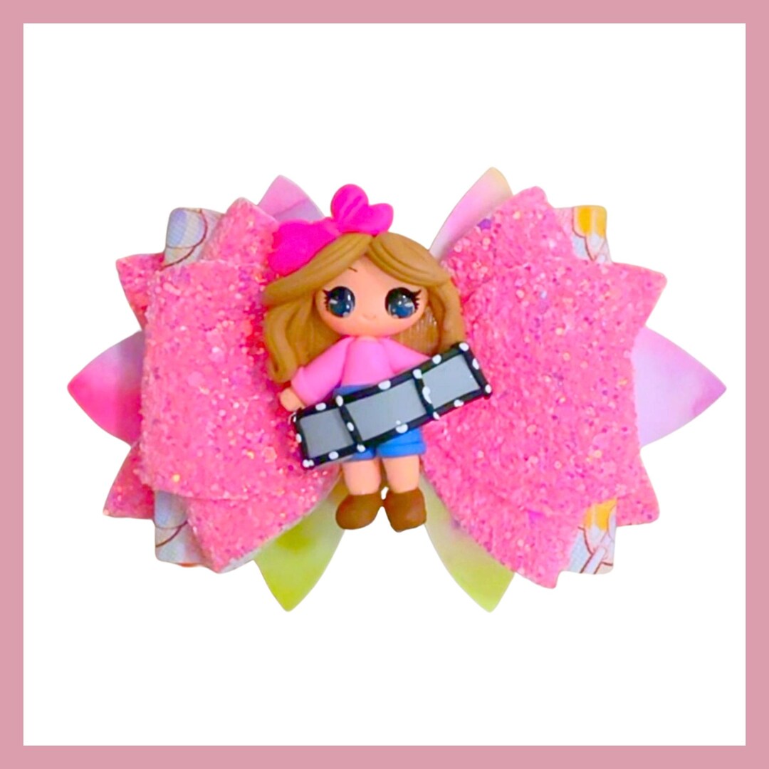 Pink Glitter Summer Hair Bow | Movie Night Girl Hair Bows - Etsy