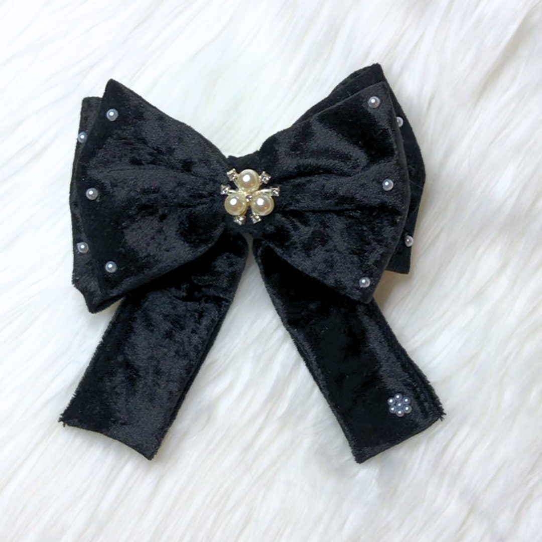 Coquette Hair Bow, Black Coquette Velvet Hair Bow, Vintage Velvet Bow ...