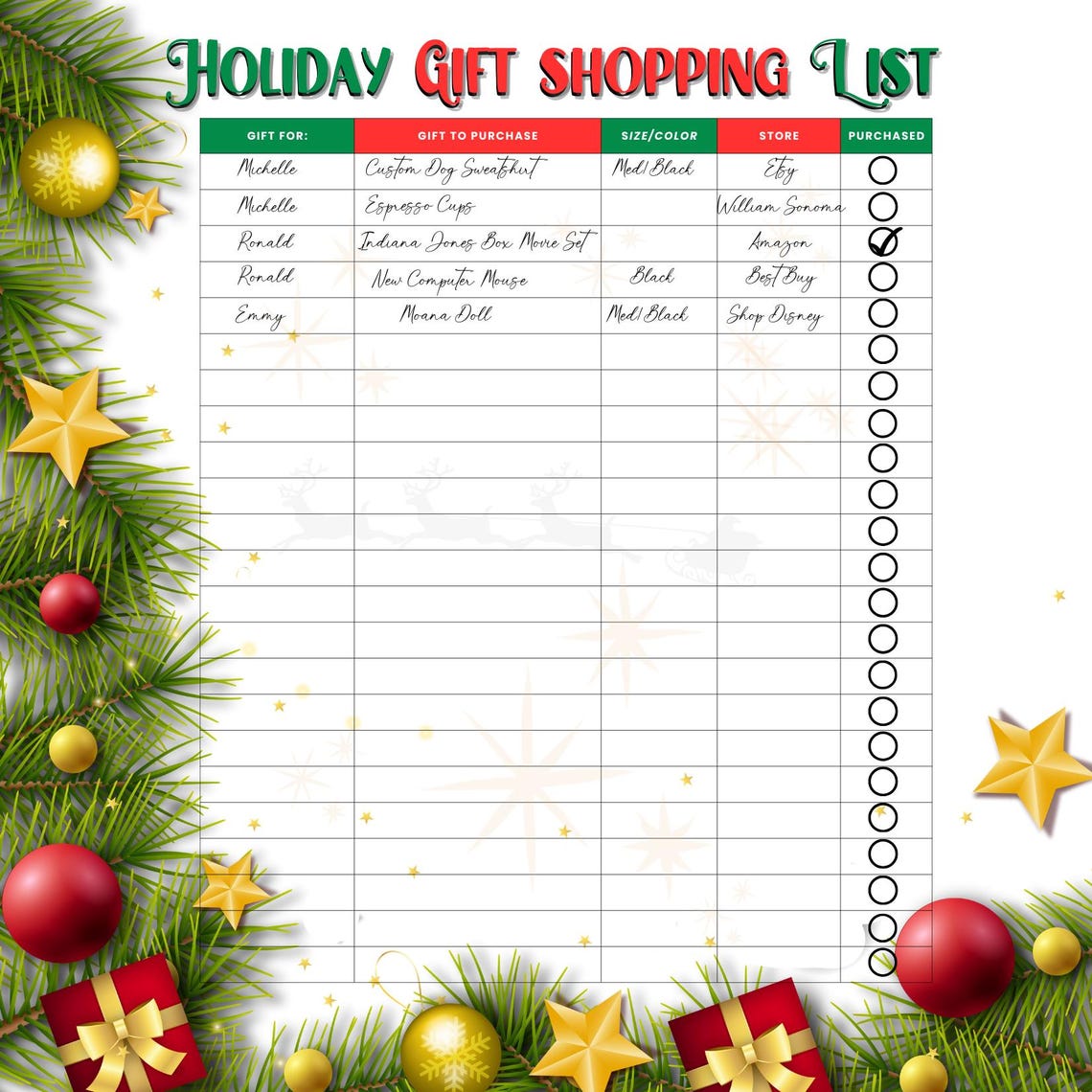 Simple Christmas Gift Checklist Christmas Wish List Gift List Template ...