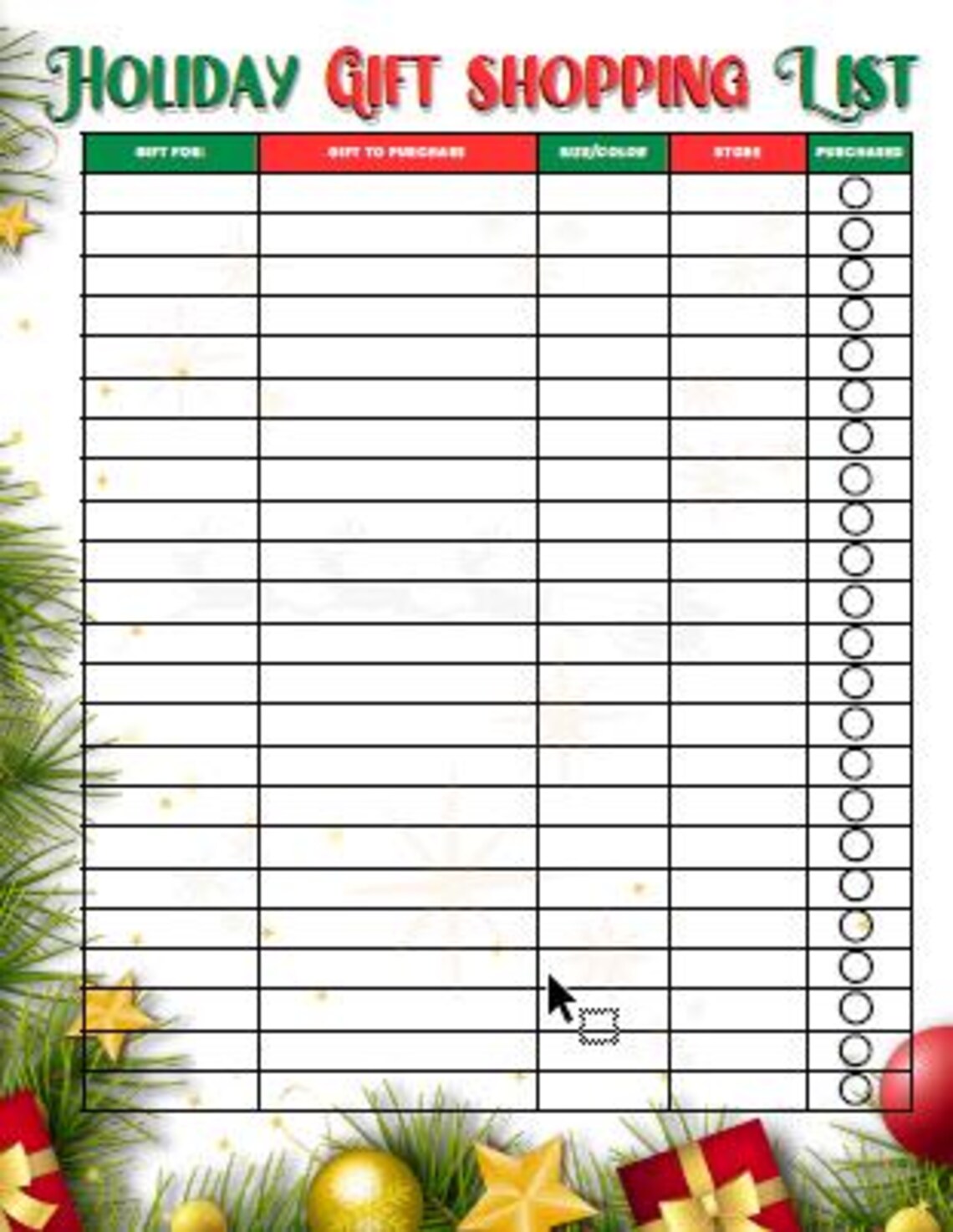 Simple Christmas Gift Checklist Christmas Wish List Gift List Template ...