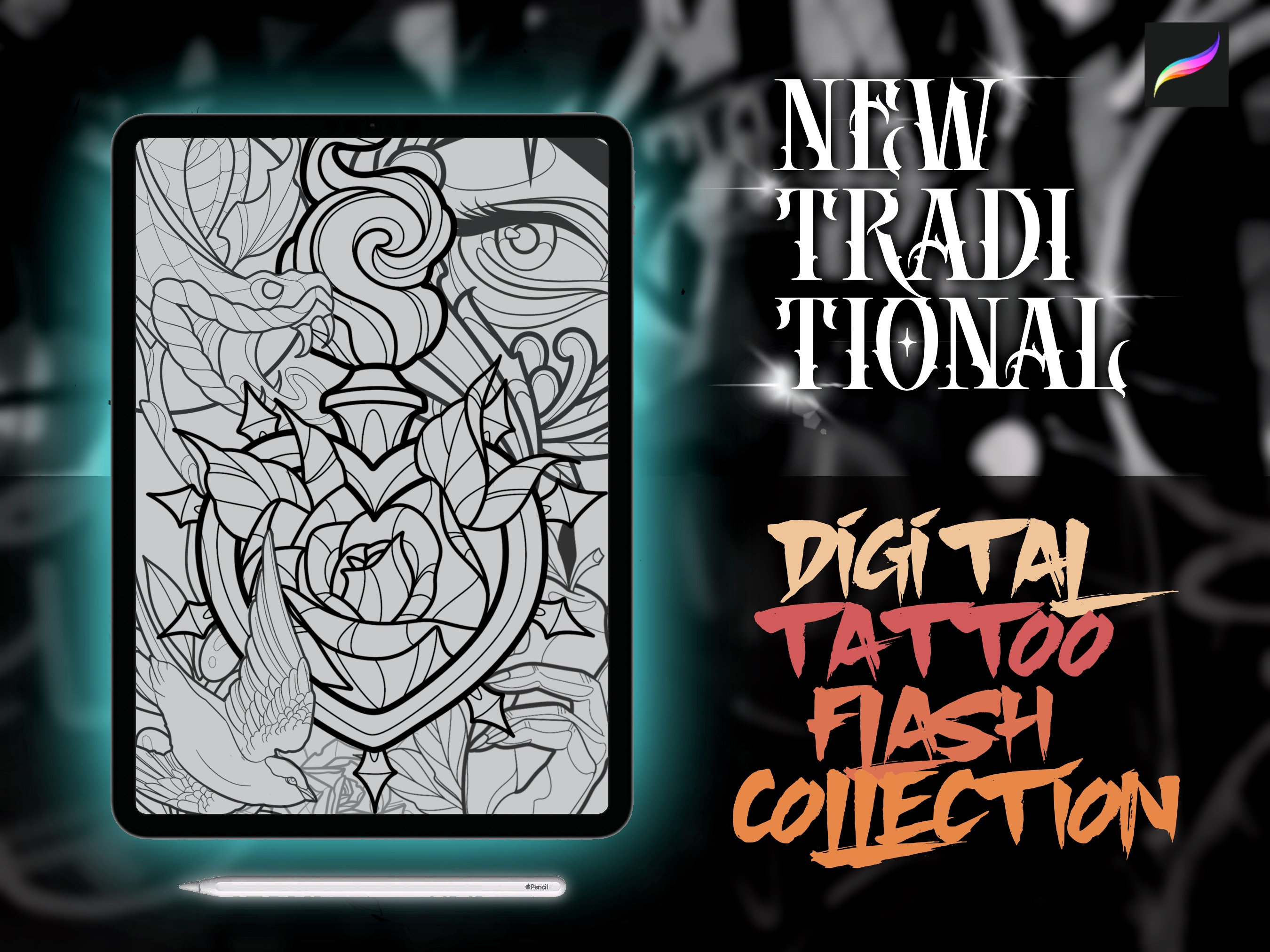 Procreate Tattoo Stamps NEWTRADITIONAL ART COLLECTION Vol 1 - Etsy
