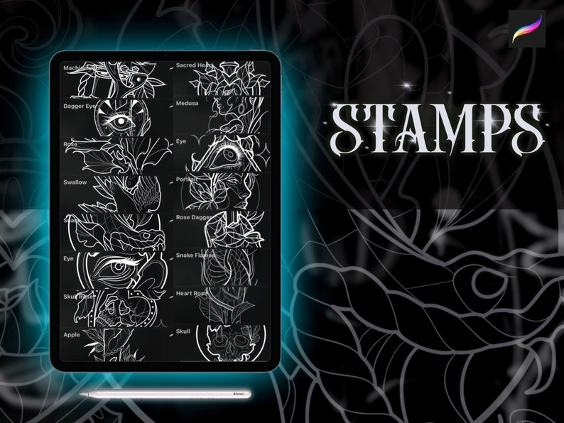 Procreate Tattoo Stamps NEWTRADITIONAL ART COLLECTION Vol 1 - Etsy
