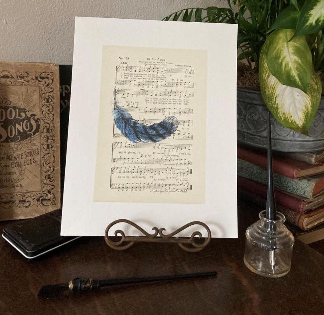 I’ll Fly Away; Blue Bird Feather Painting on Hymn Music - Etsy